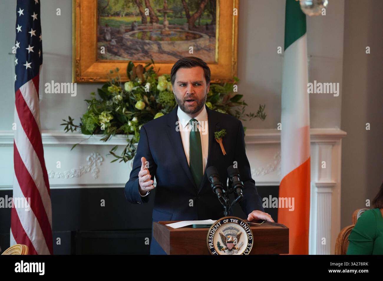 US Vice President JD Vance speaking at a breakfast meeting he hosted at ...