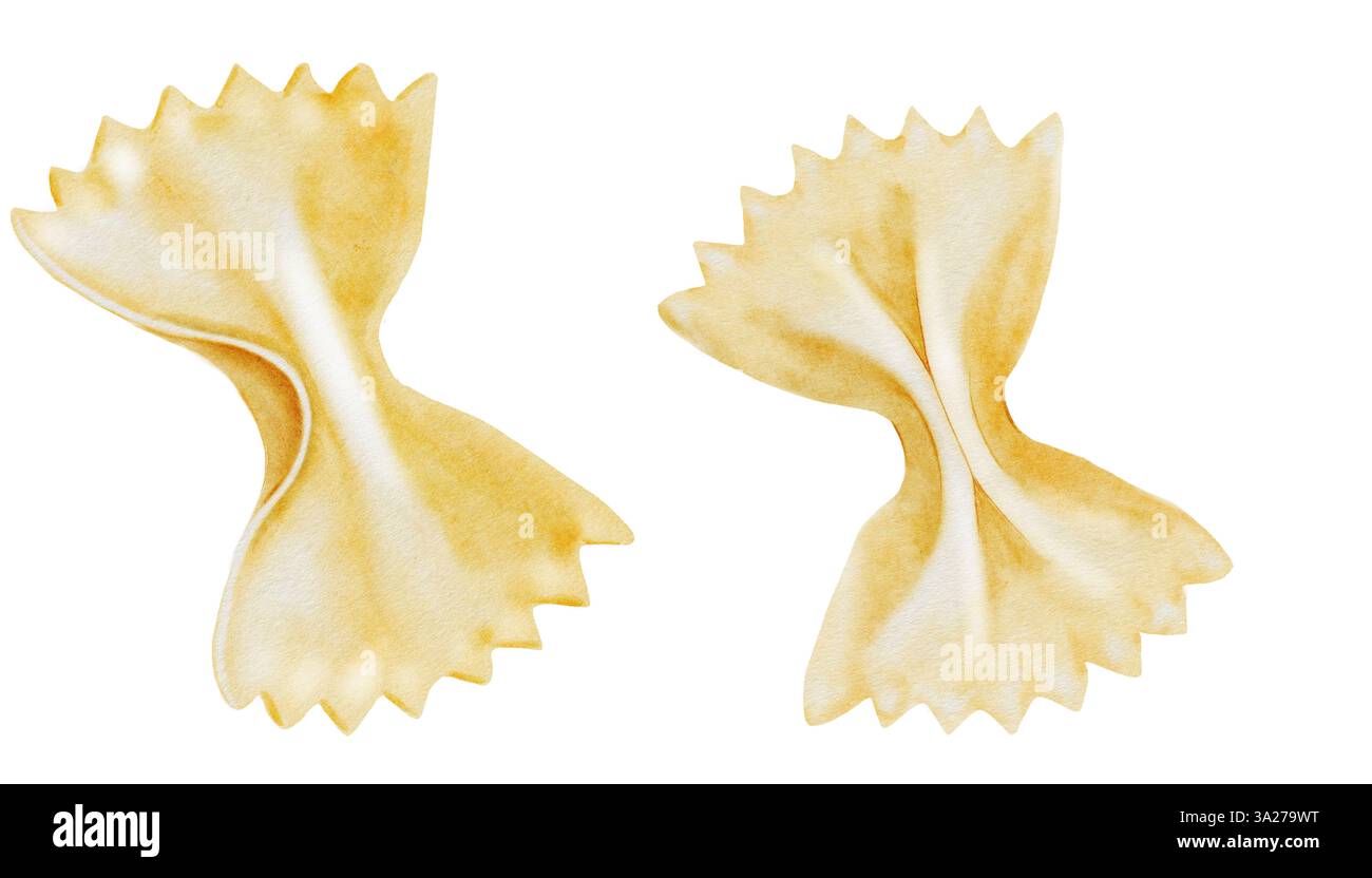 Pasta farfalle watercolor set. Hand drawn italian macaroni on white ...