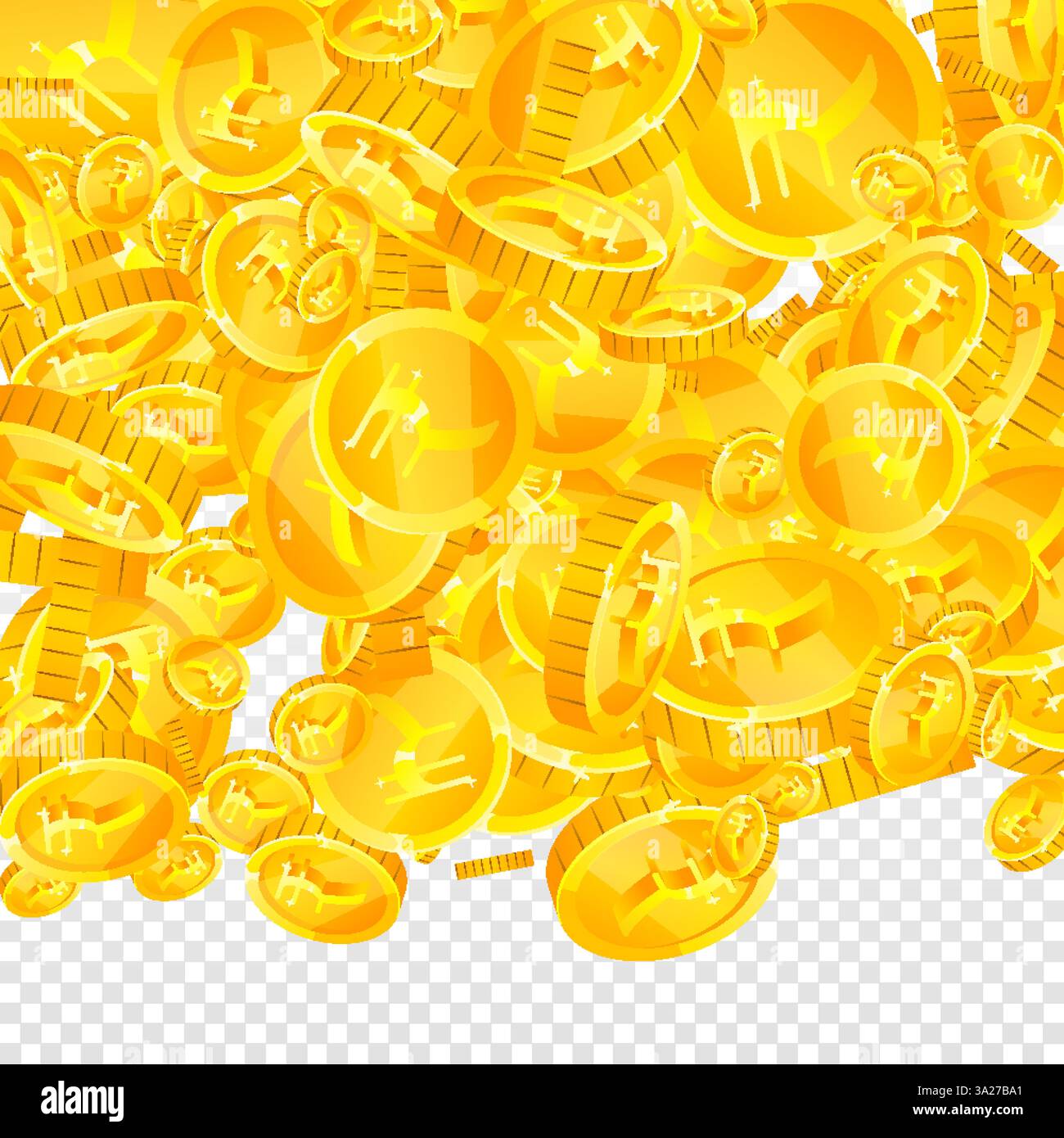 Indian rupee coins falling. Scattered gold INR coins. India money ...