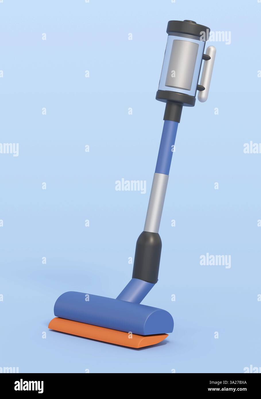 Cartoon cordless vacuum cleaner isolated on blue background. 3D ...