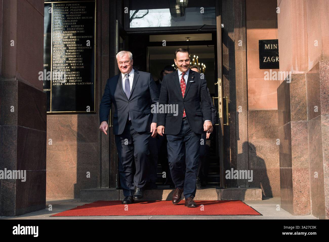 Andriy Sybiga (L) and Radoslaw Sikorski (R) attend for the press ...