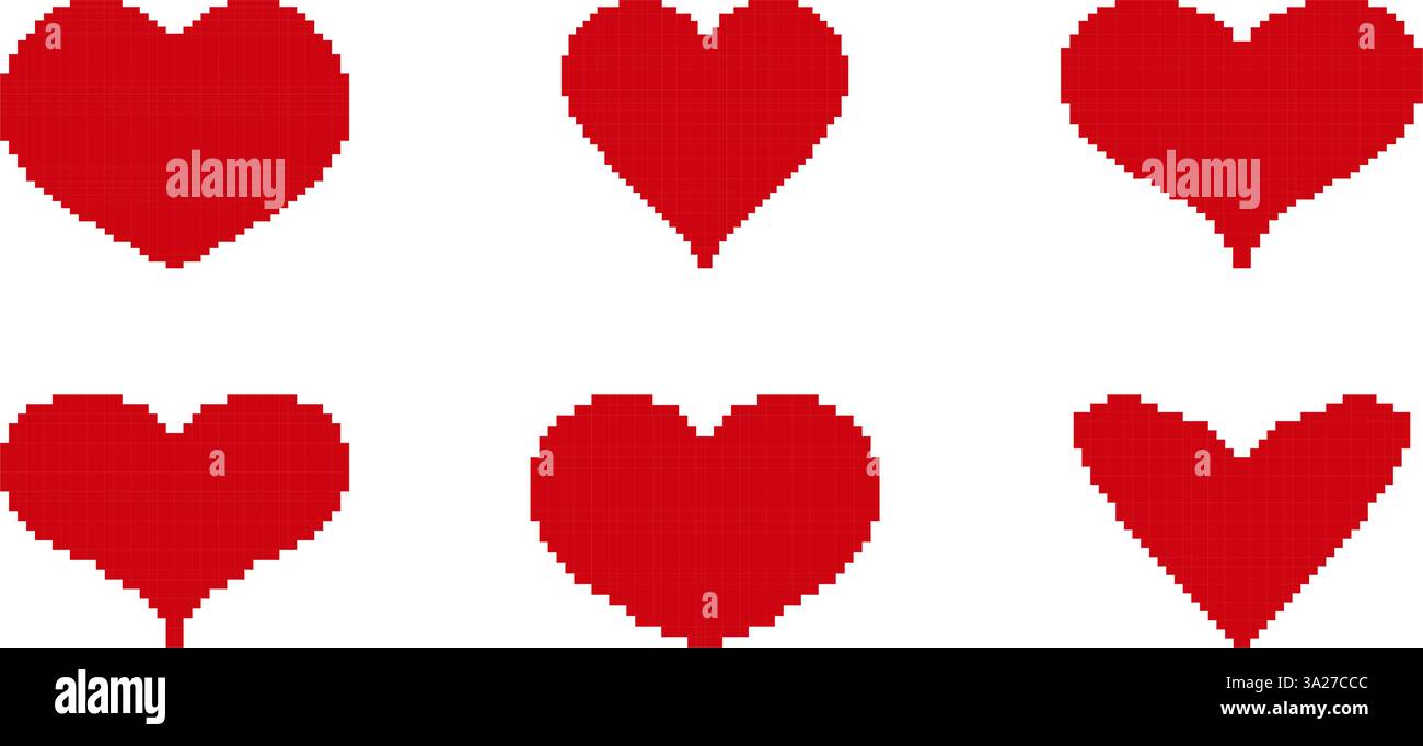 Heart Pixelated Icon Set. Pixel Art Symbol Collection Of Red Hearts In Various Shapes. Isolated ...