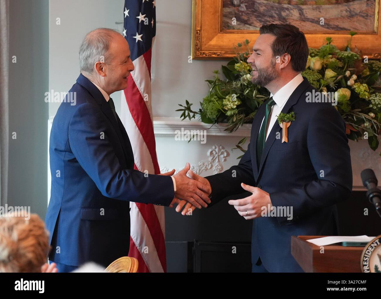 US Vice President JD Vance greeting Micheal Martin at a breakfast ...