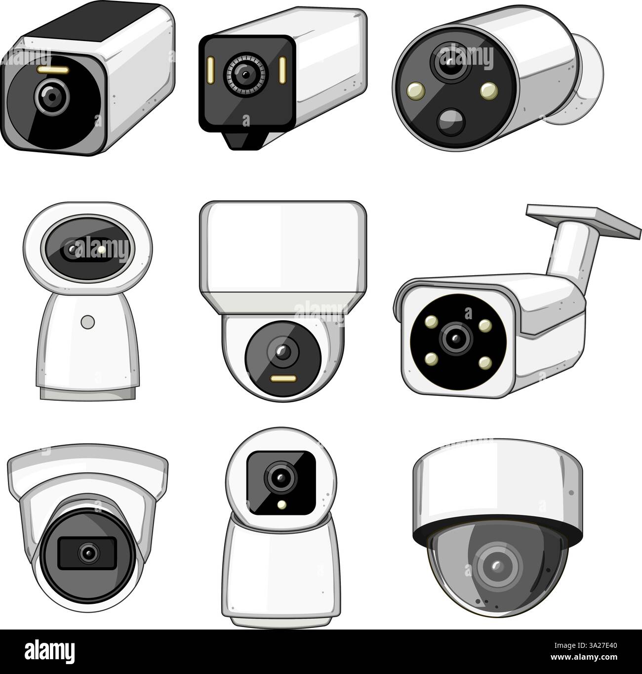 facial recognition camera set cartoon vector illustration Stock Vector ...