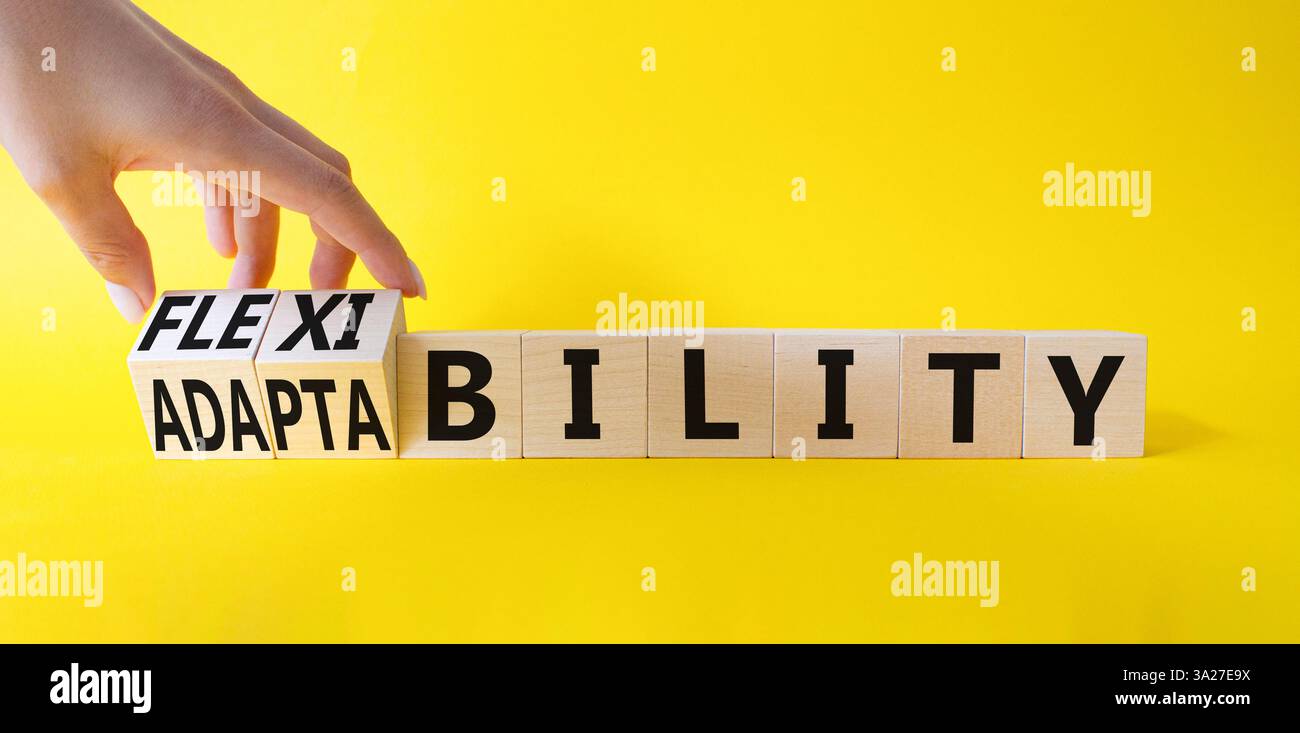 Flexibility and Adaptability symbol. Businessman hand Turnes cubes and ...