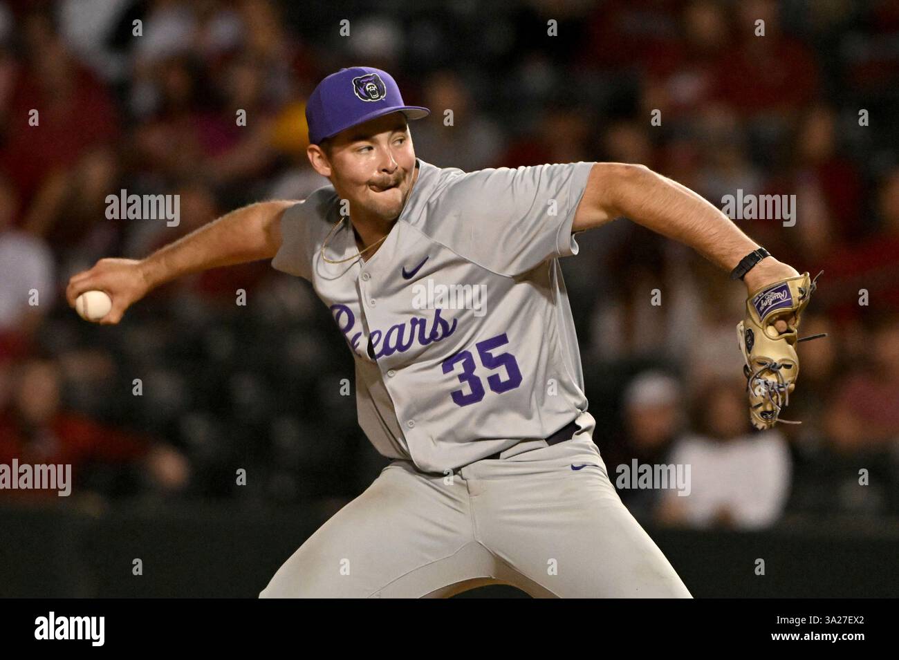 Central Arkansas pitcher Jackson Schwank (35) throws a pitch against ...