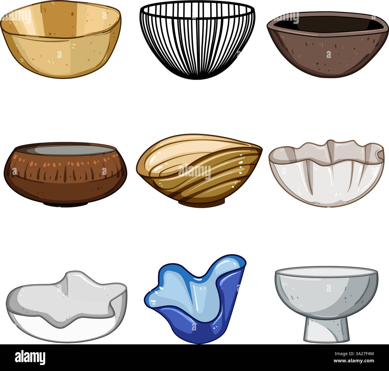 decorative bowl set cartoon vector illustration Stock Vector Image ...