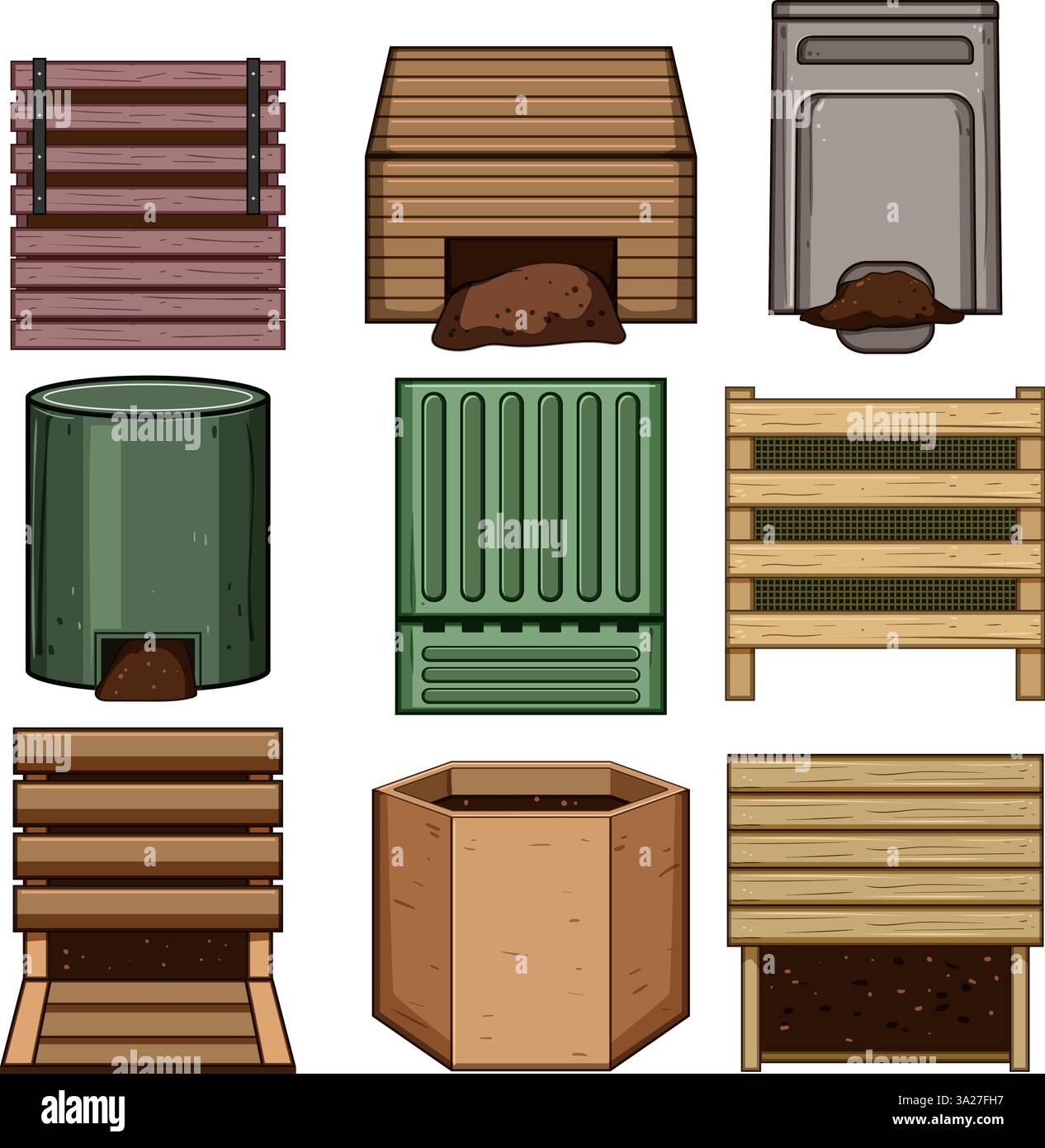 compost bin set cartoon vector illustration Stock Vector Image & Art ...
