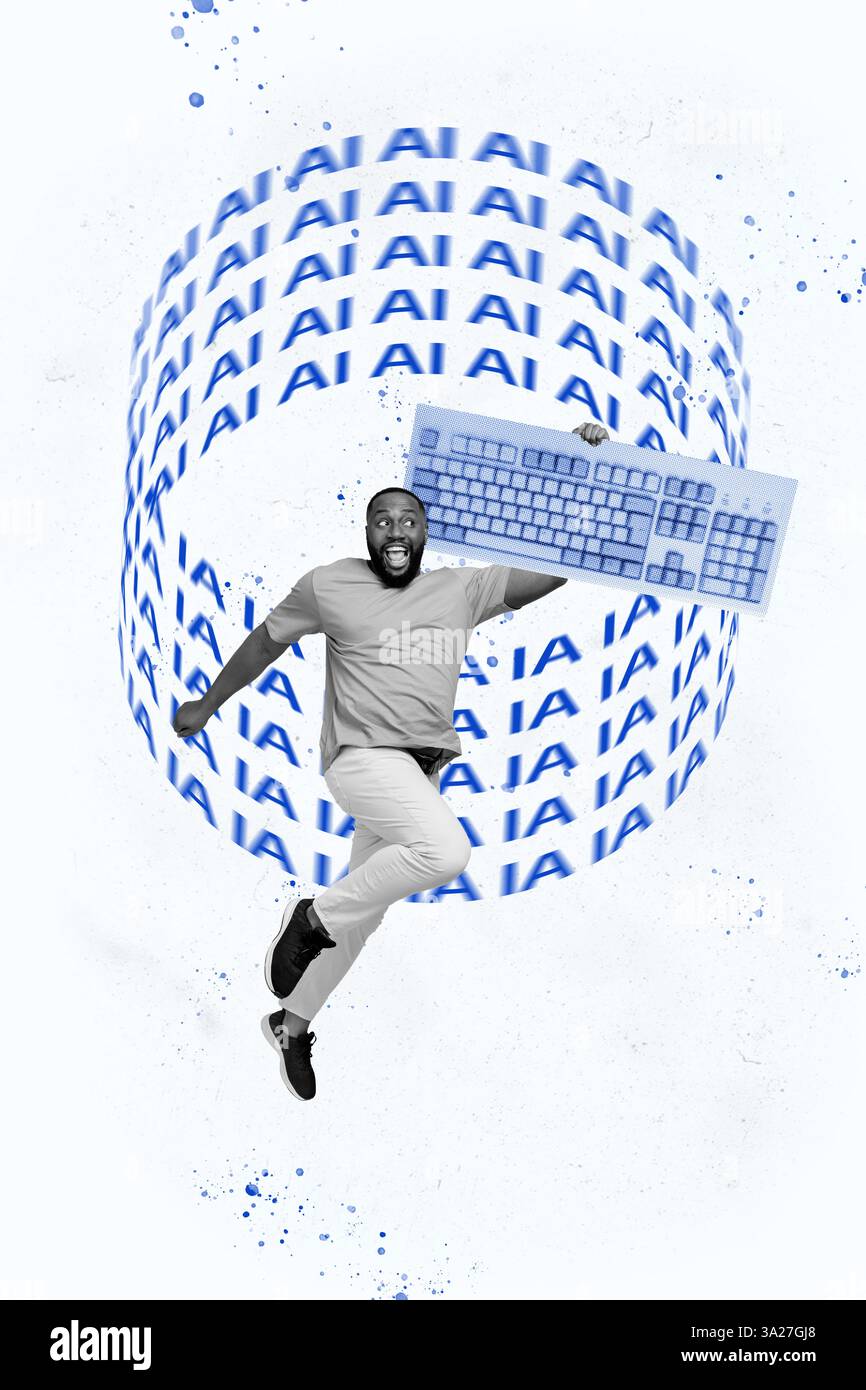 Composite trend artwork 3D sketch image collage of ai computer obsolete ...