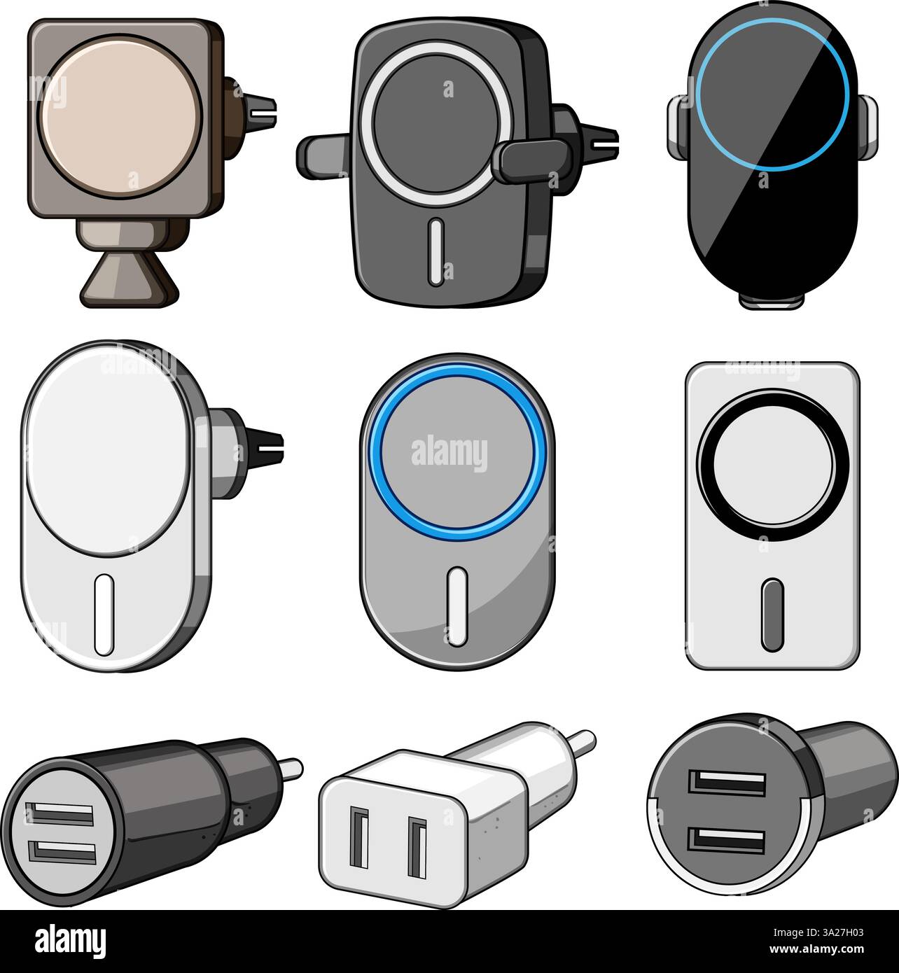 car charger wireless set cartoon vector illustration Stock Vector Image ...