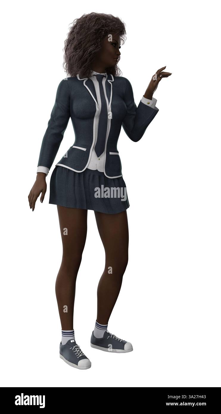 3D rendering of a dark skinned student girl in a college uniform ...
