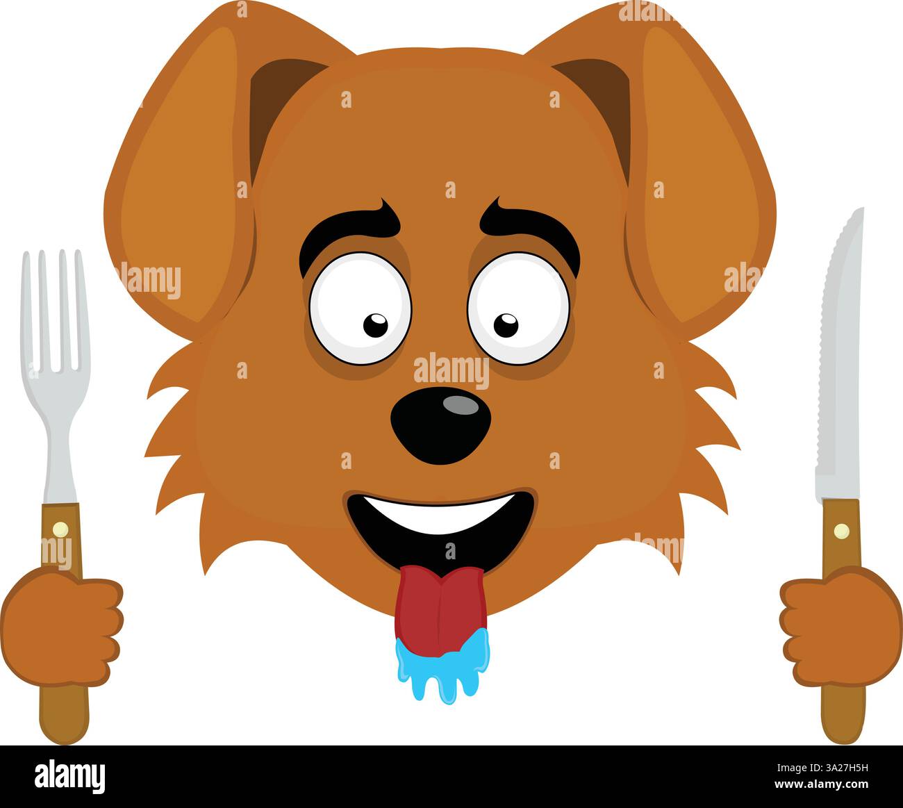 vector illustration emoji character face dog cartoon, with a hungry ...