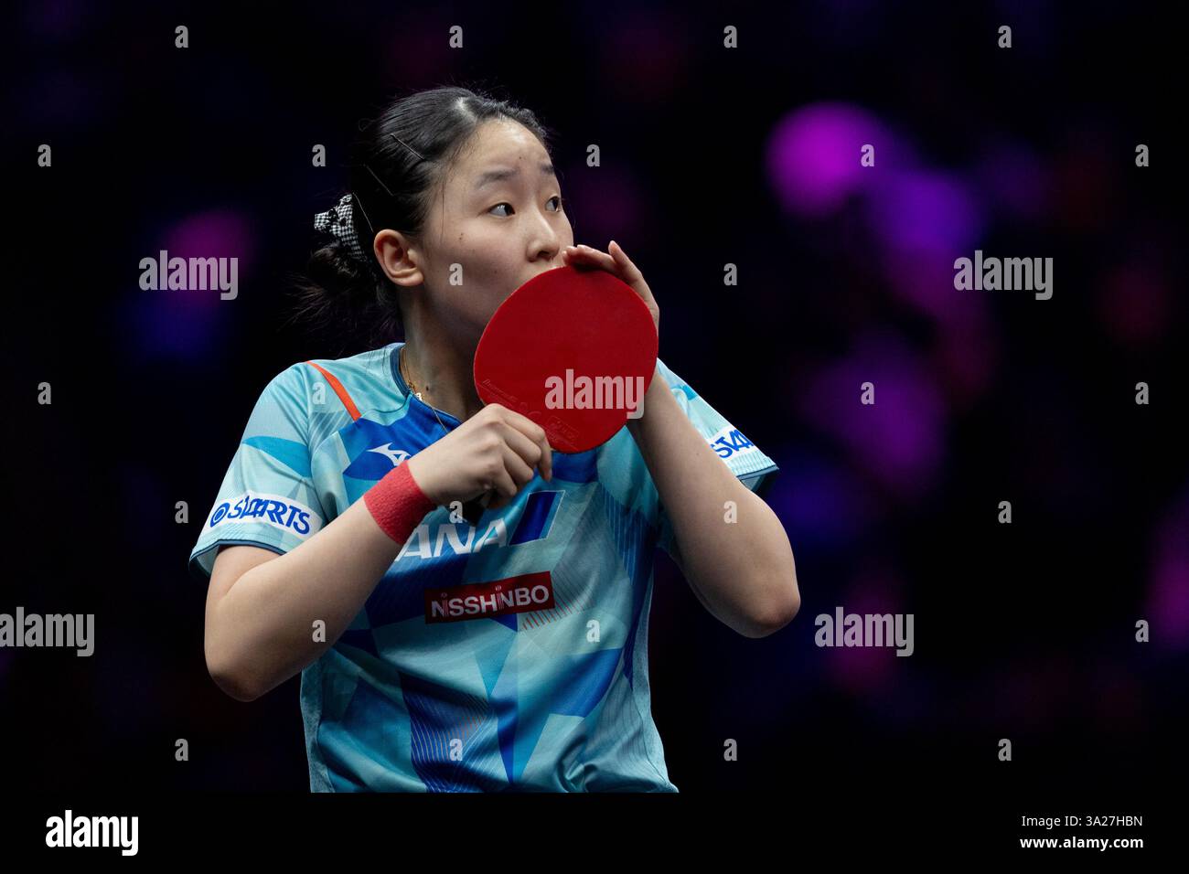 Chongqing, China. 12th Mar, 2025. Harimoto Miwa of Japan reacts during ...