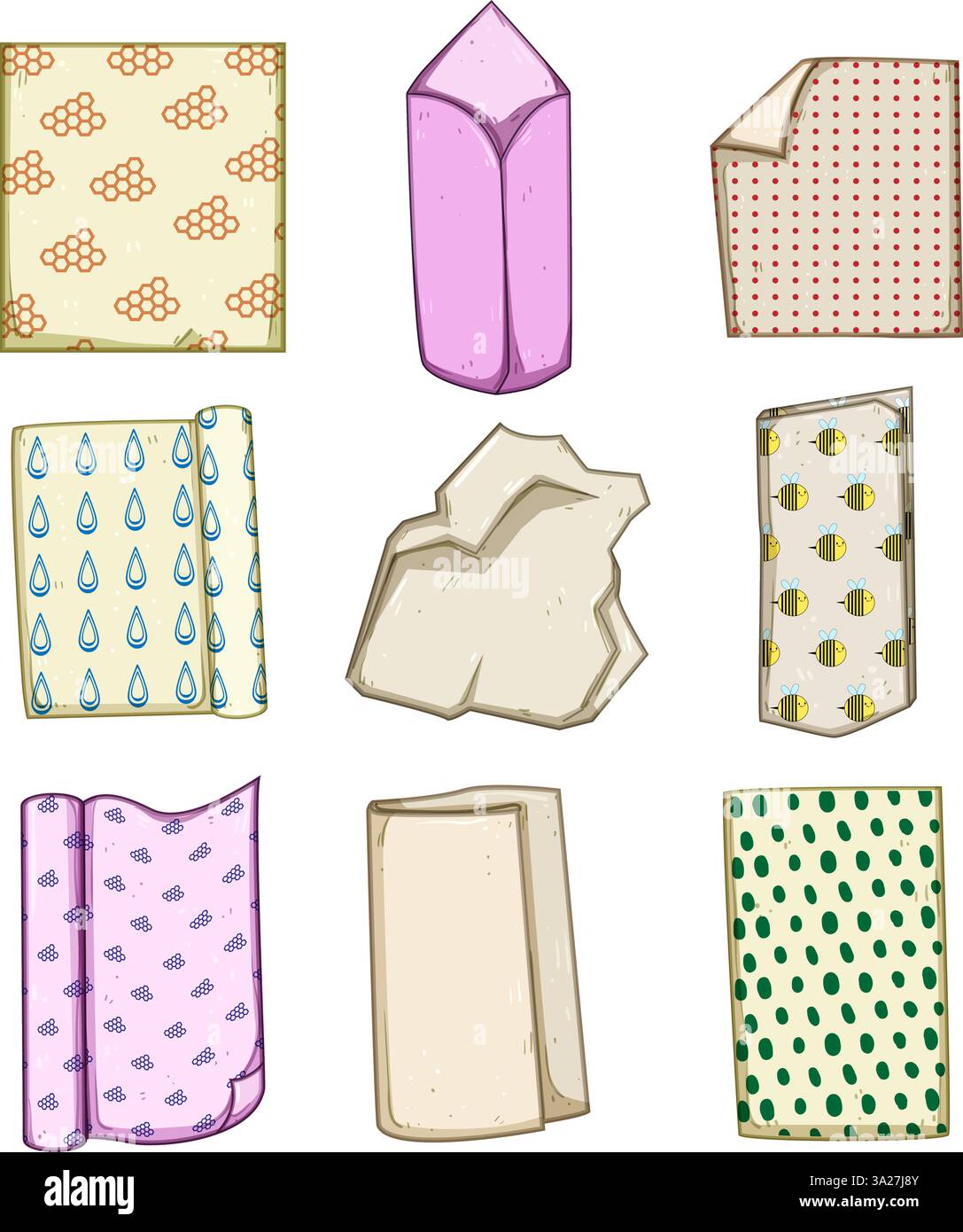 beeswax food wrap set cartoon vector illustration Stock Vector Image ...