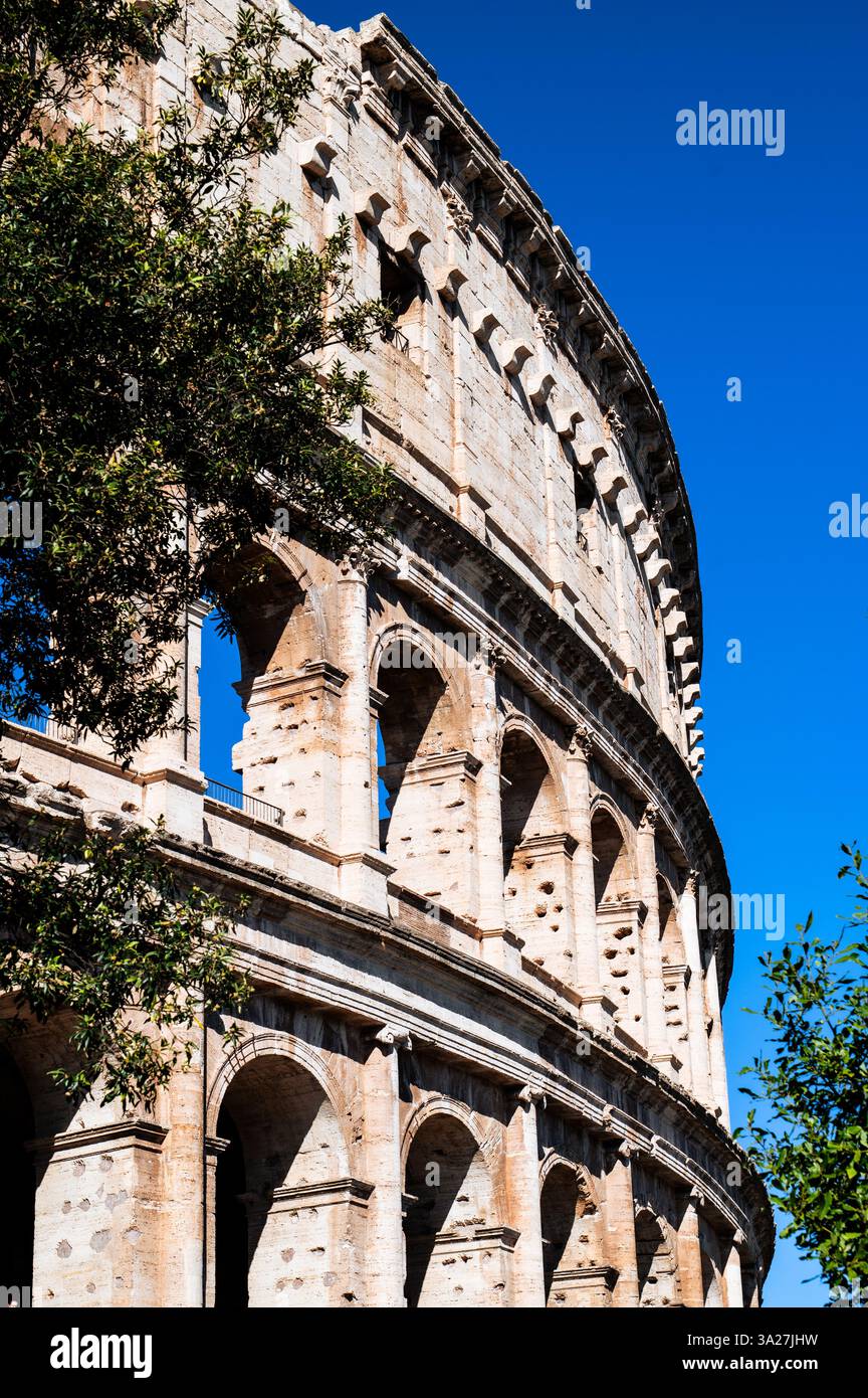 Close up shot of the Colosseum built by Emperor Vespasian located in ...
