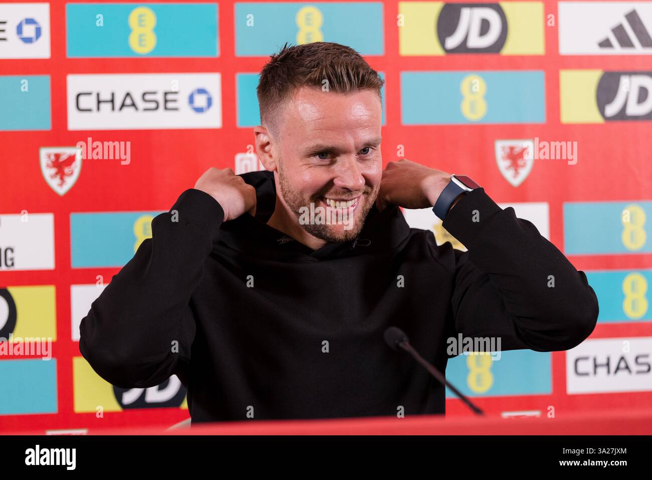 PONTYCLUN, UK. 12th Mar, 2025. Wales U19 National Team Manager Chris ...