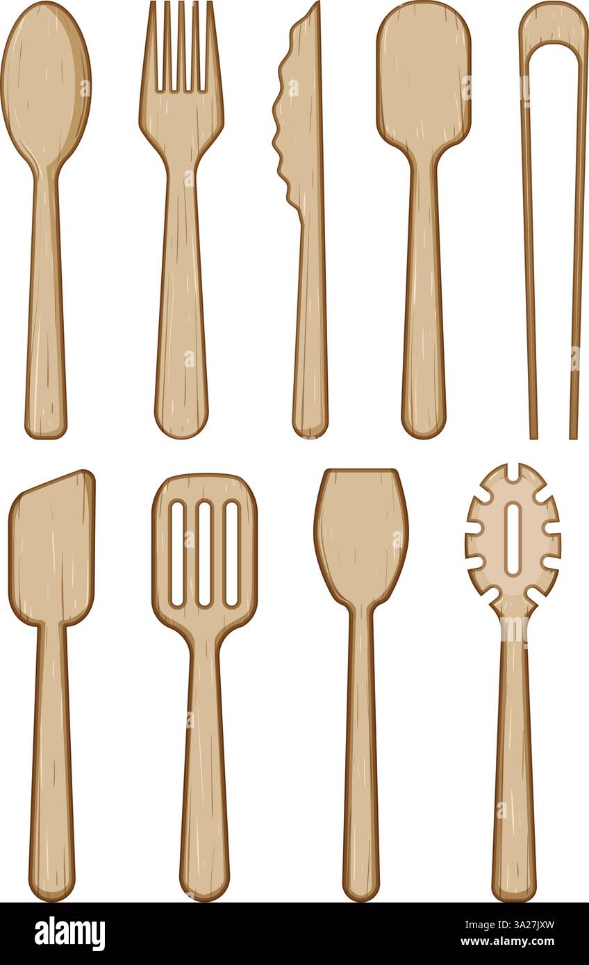bamboo utensils set cartoon vector illustration Stock Vector Image ...