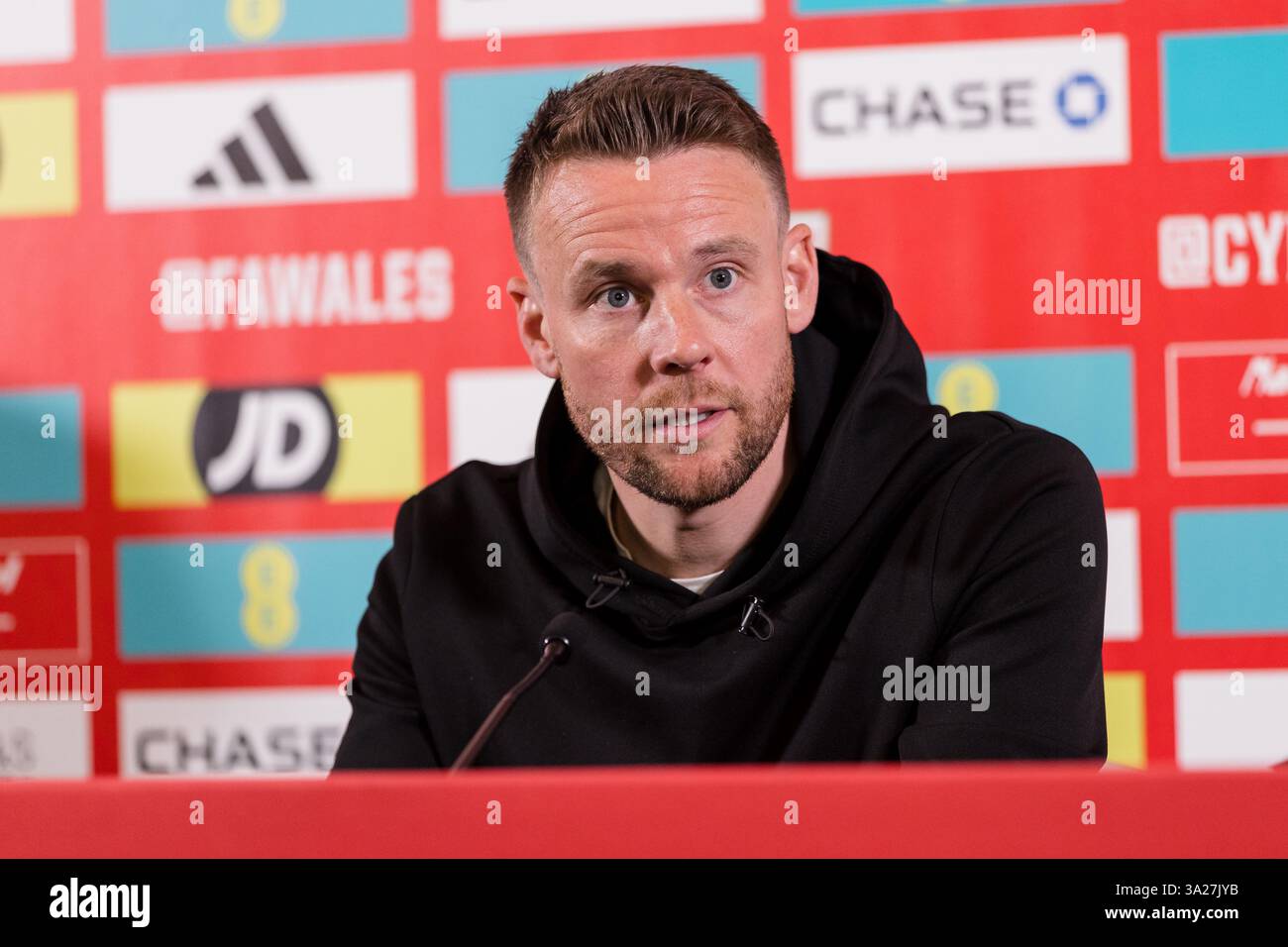 PONTYCLUN, UK. 12th Mar, 2025. Wales U19 National Team Manager Chris ...