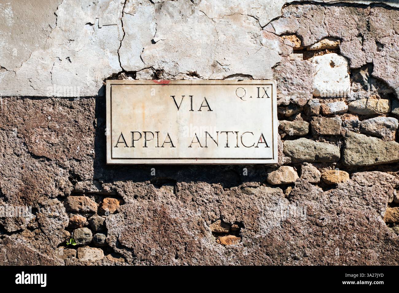 Stone tablet street sign of Via Appia Antica 10km south of Rome Stock ...