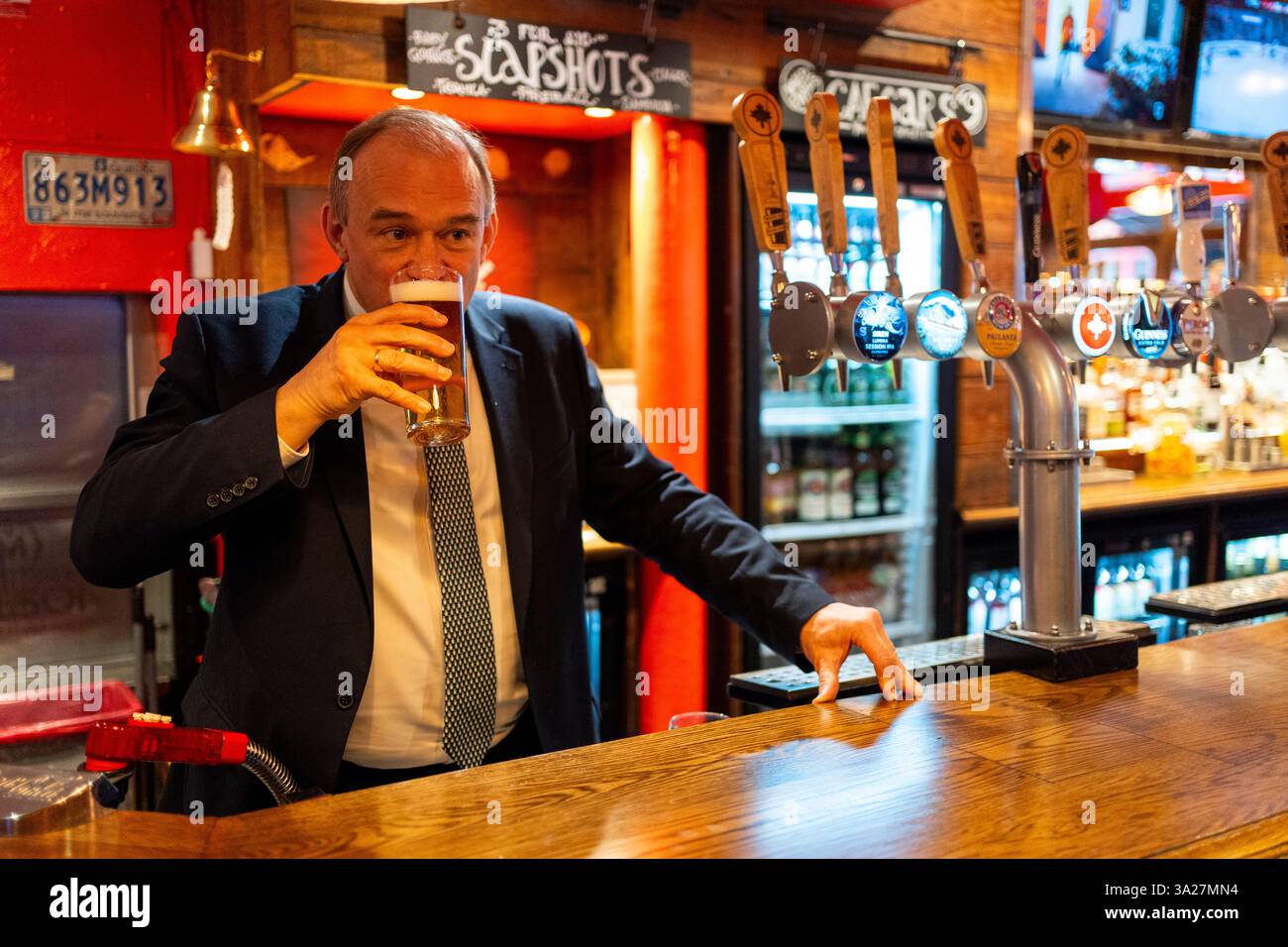 Liberal Democrats leader Sir Ed Davey, has a drink at the Canadian ...