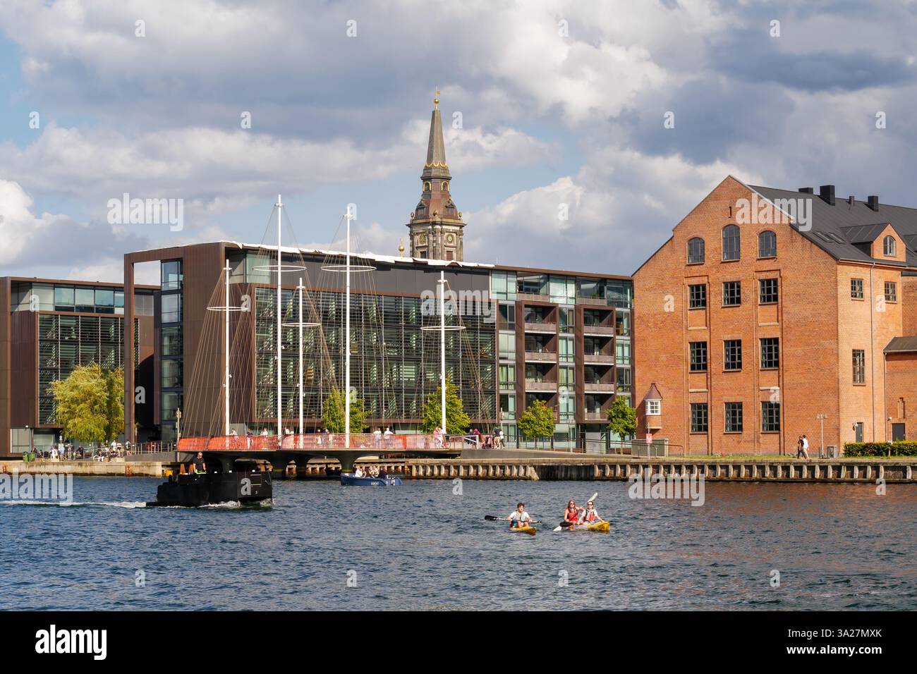 Copenhagen inner harbour waterfront, modern office buildings, old ...