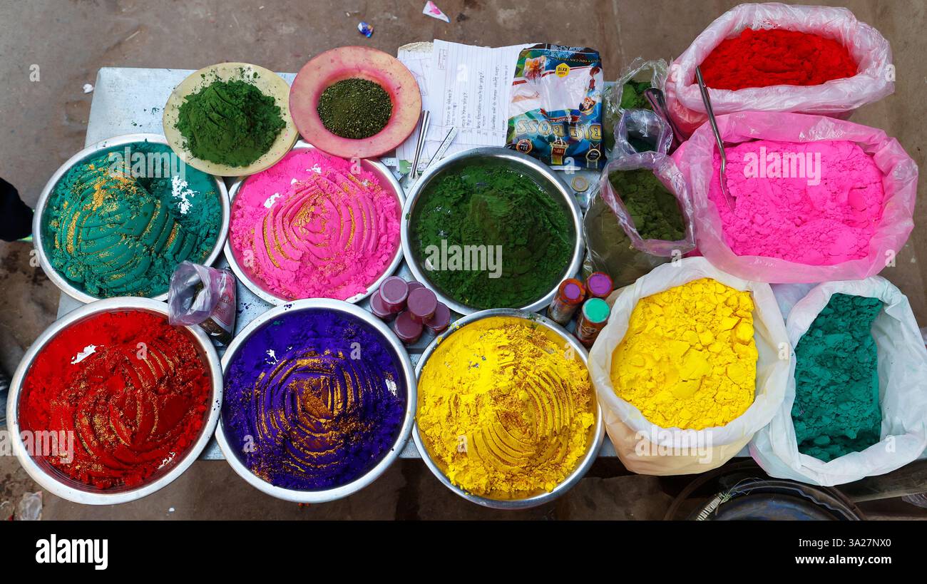 Gulal (paint powder) used to celebrate the Holi Festival on sale in the ...