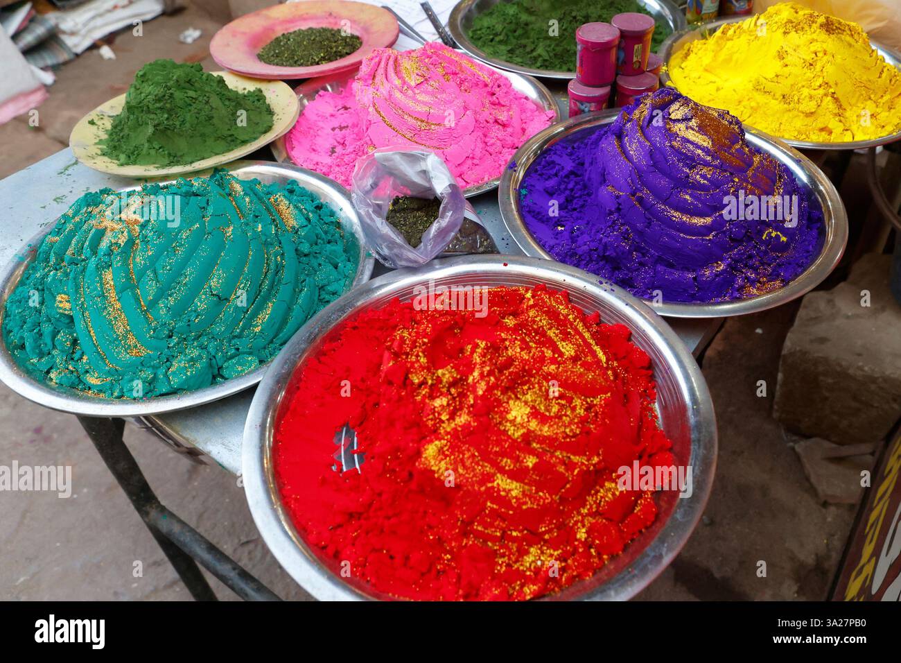 Gulal (paint powder) used to celebrate the Holi Festival on sale in the ...