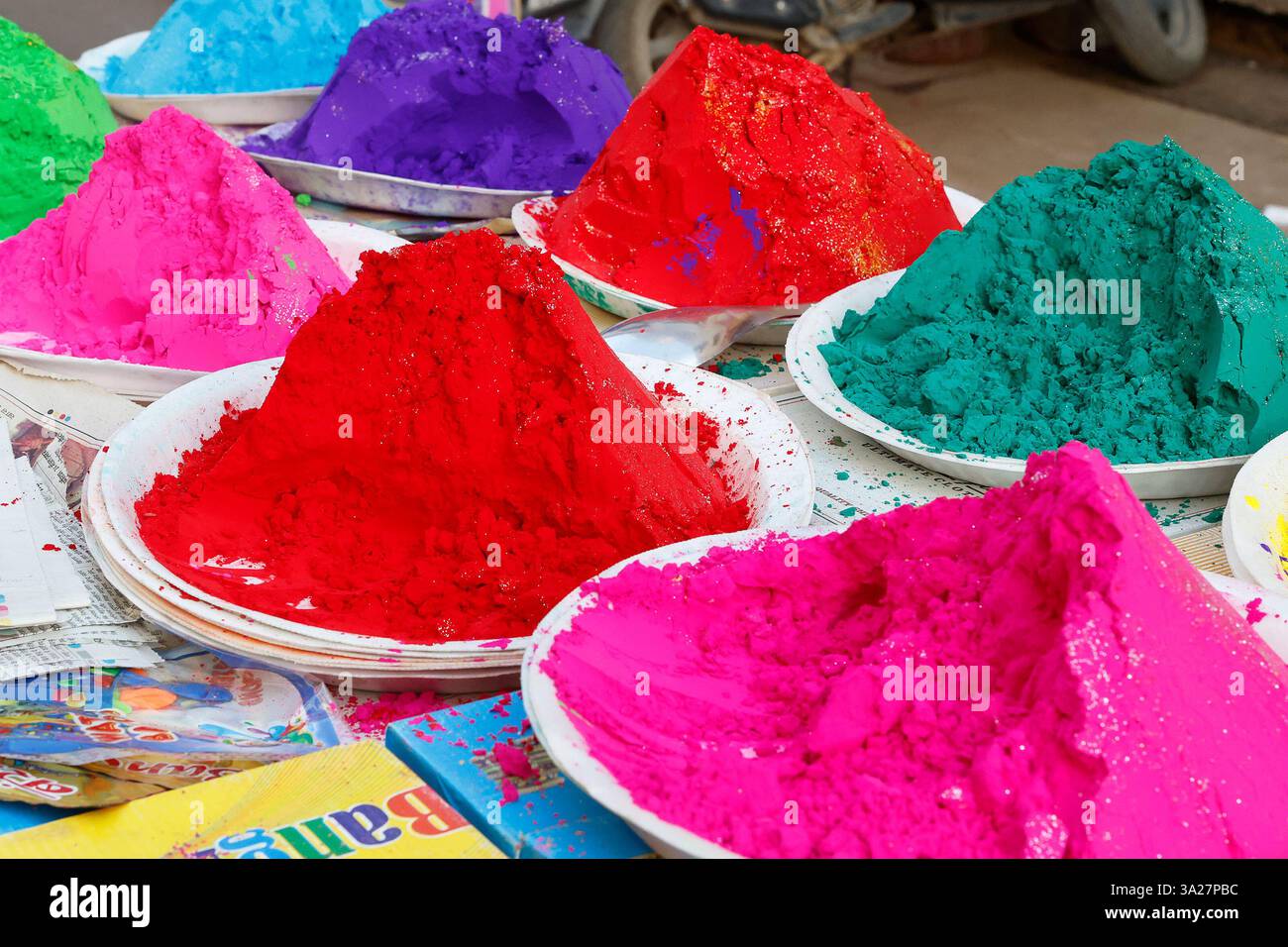 Gulal (paint powder) used to celebrate the Holi Festival on sale in the ...