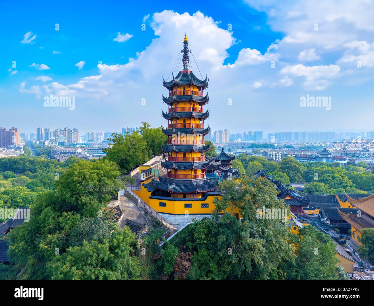 Aerial view of Jinshan Temple, Zhenjiang City, Jiangsu Province, China ...