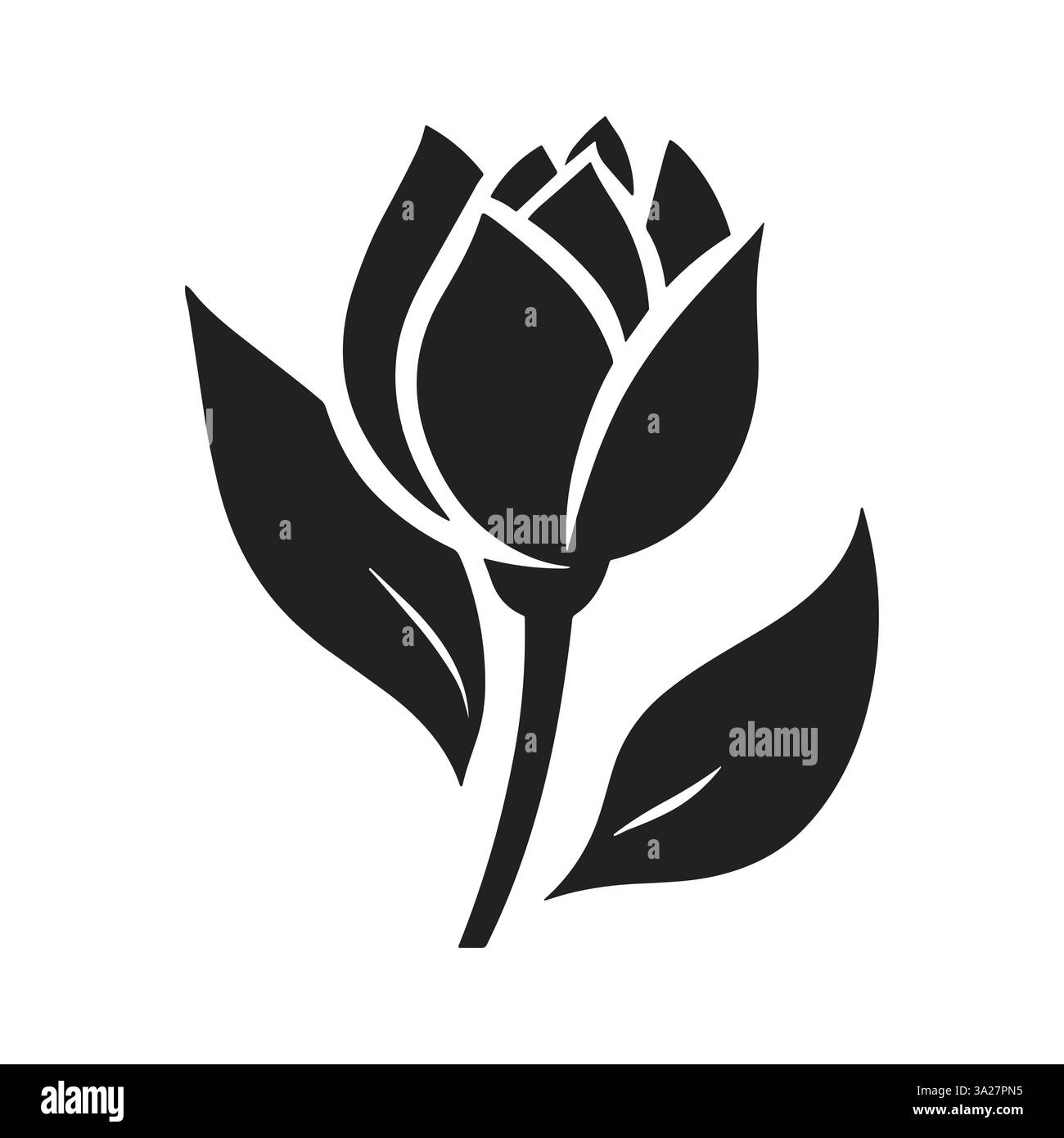 Black flower icon on white background. Floral silhouette symbol. Plant ...