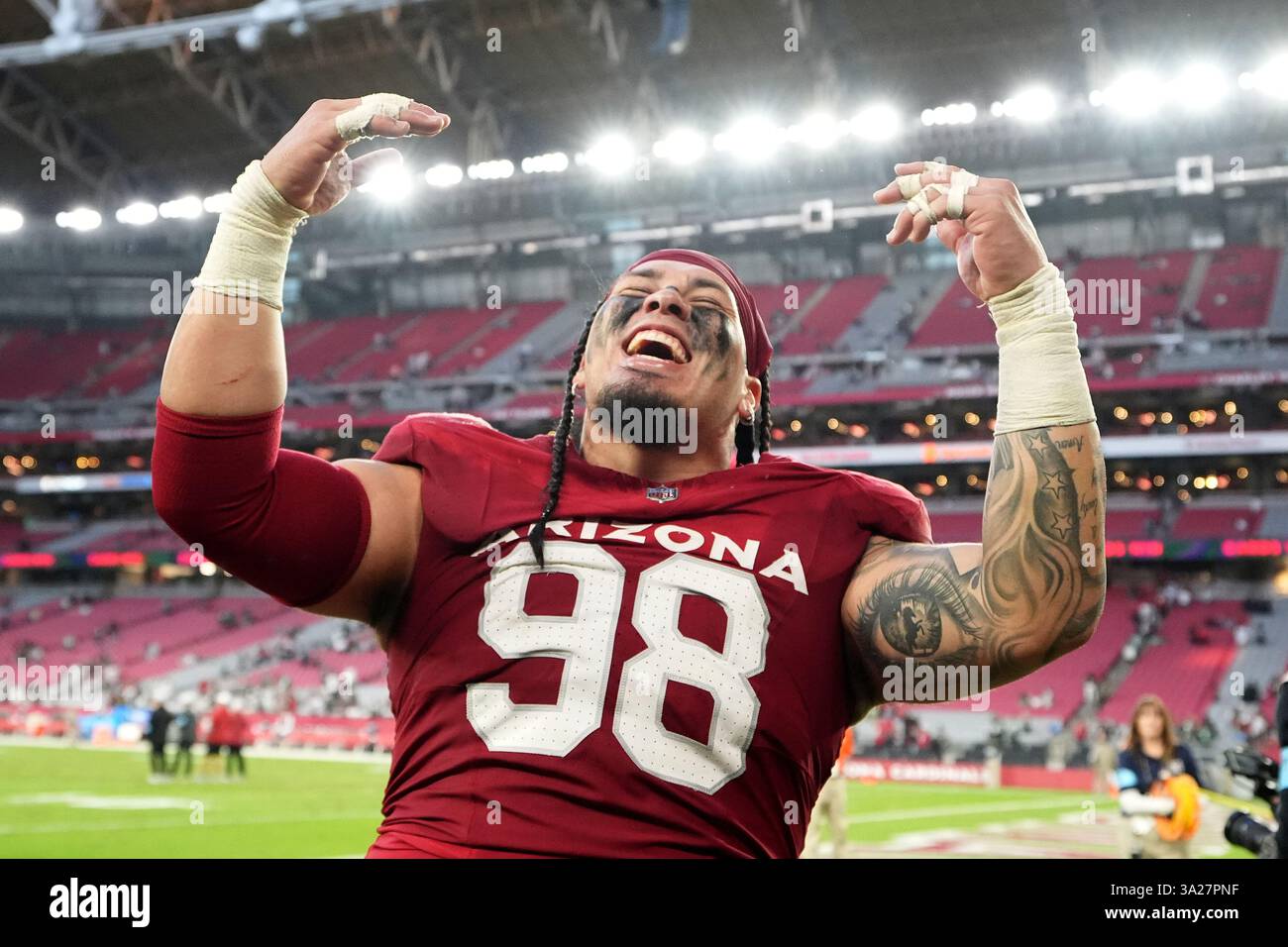 FILE - Arizona Cardinals defensive tackle Roy Lopez celebrates after an ...