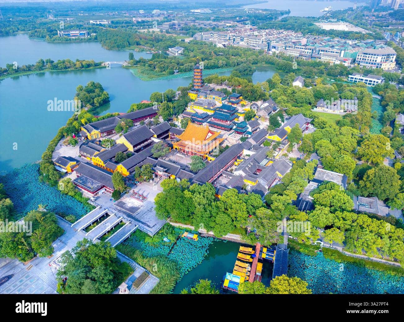 Aerial view of Jinshan Temple, Zhenjiang City, Jiangsu Province, China ...