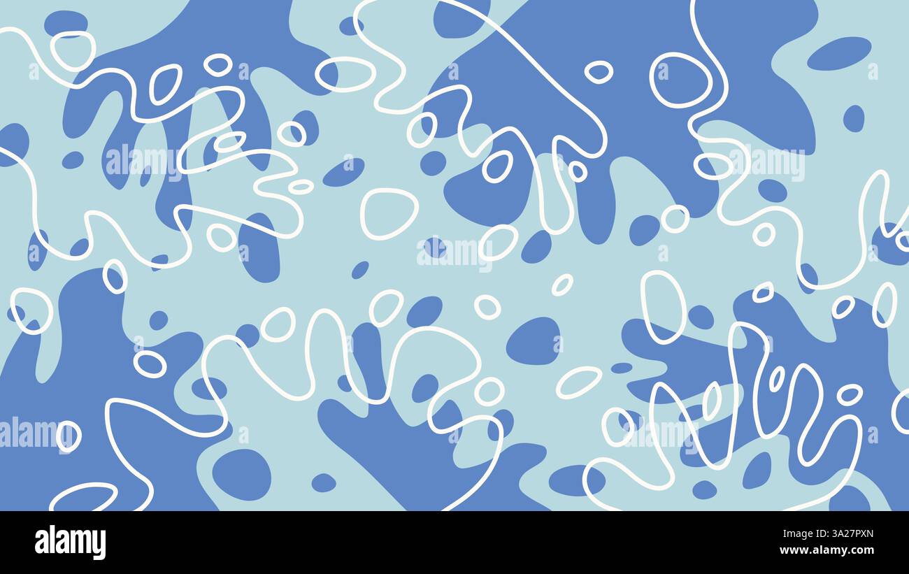 Abstract liquid blobs and organic shapes on blue monochrome background ...