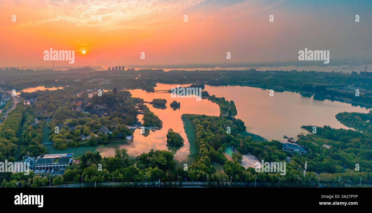 Aerial view of Jinshan Temple, Zhenjiang City, Jiangsu Province, China ...