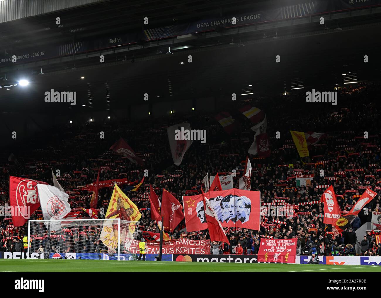 Liverpool, UK. 11th Mar, 2025. Liverpool fans in The Kop wave their ...