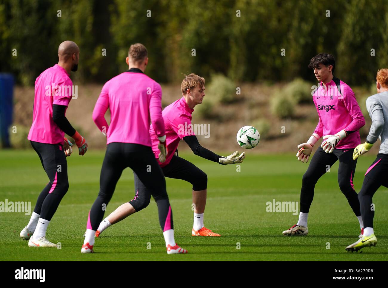 Chelsea goalkeeper Lucas Bergstrom during a training session at at ...