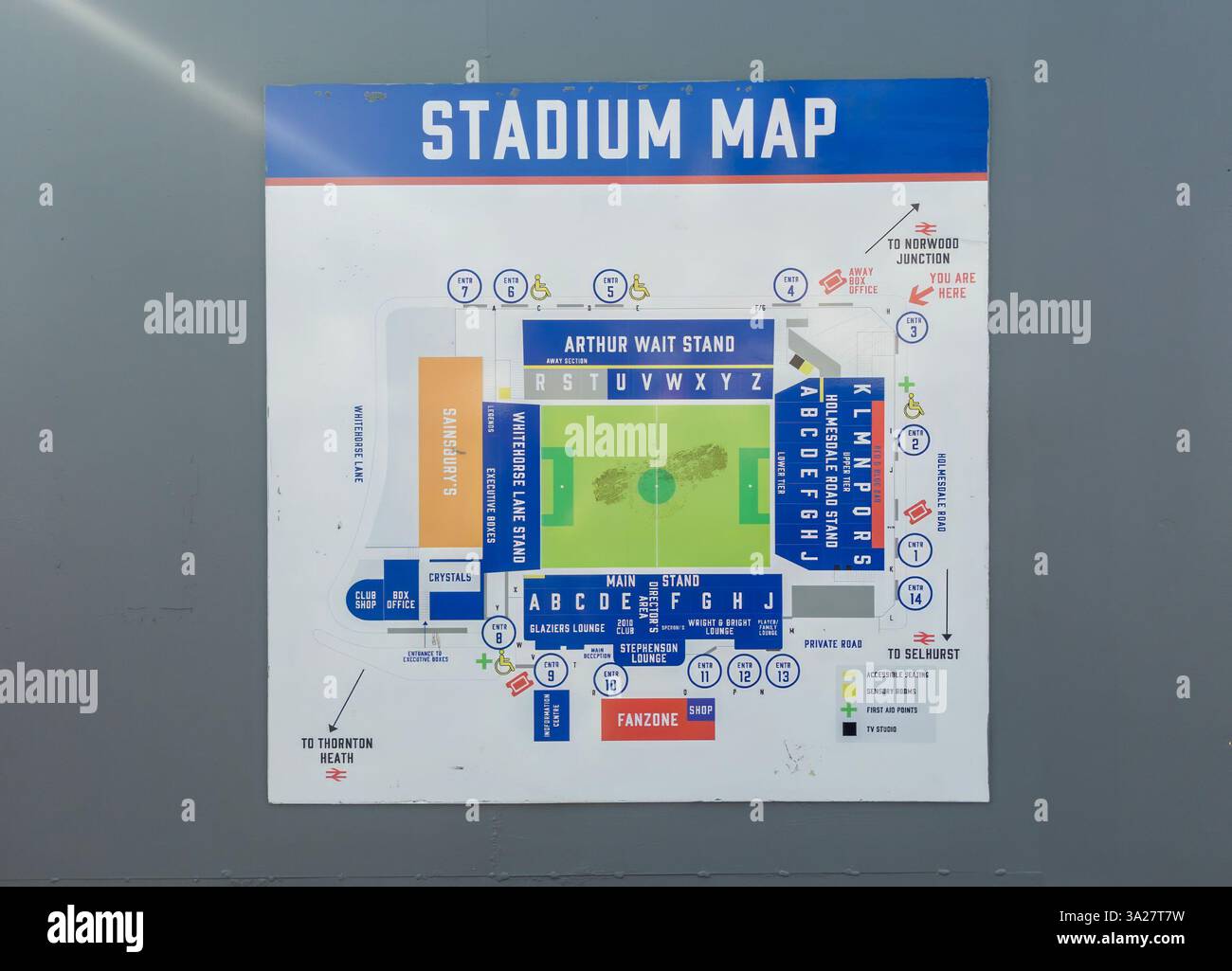 The stadium map at Selhurst Park, home to Crystal Palace Football Club ...