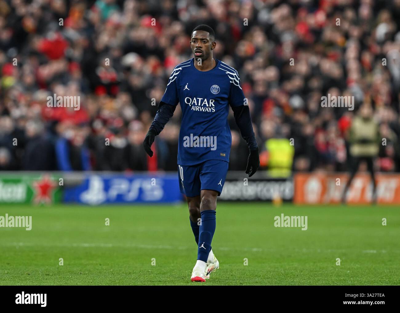 Liverpool, UK. 11th Mar, 2025. Ousmane Dembele of Paris St Germain ...