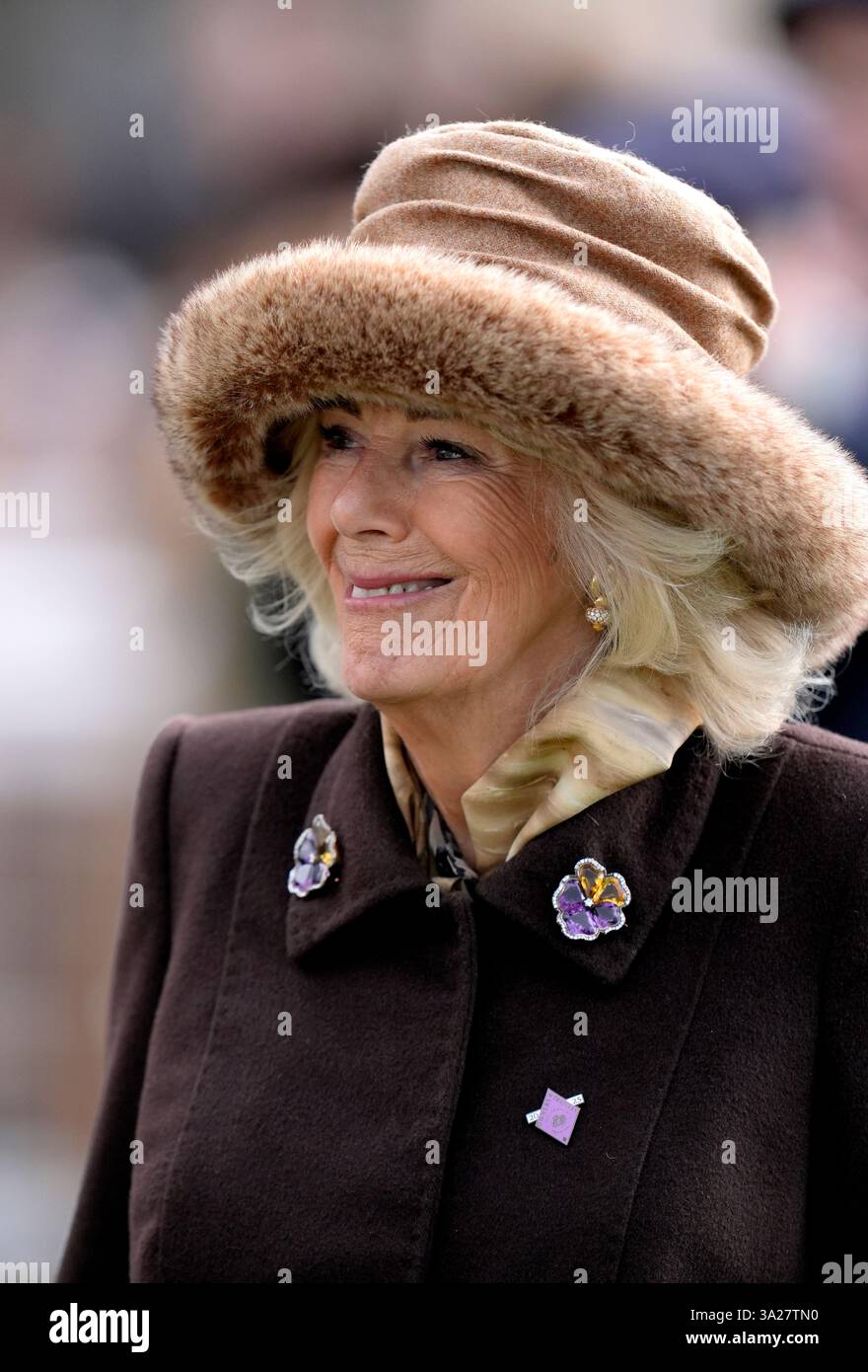Queen Camilla in the parade ring on day two of the 2025 Cheltenham ...