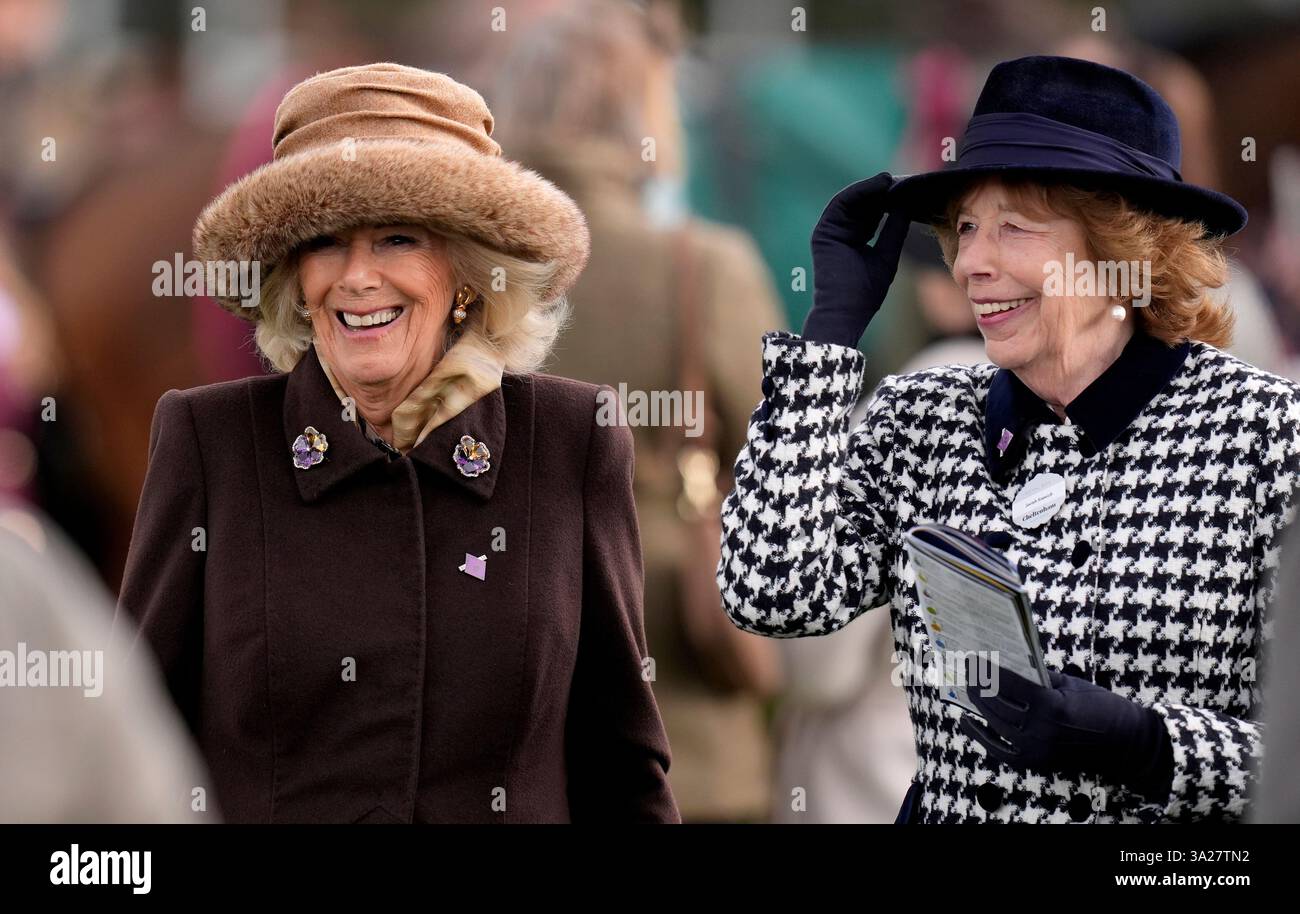Queen Camilla (left) and Lady Sarah Keswick in the parade ring on day ...