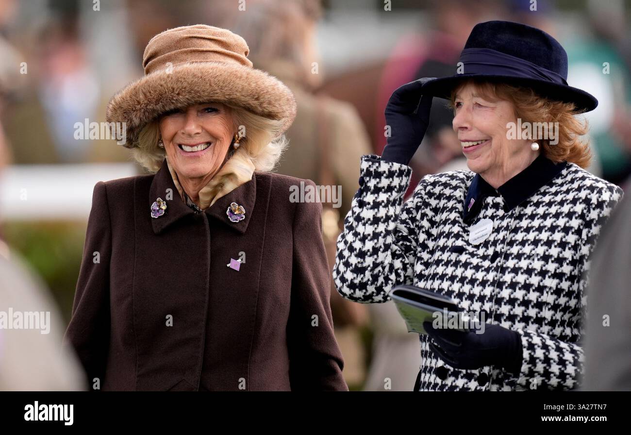 Queen Camilla (left) and Lady Sarah Keswick in the parade ring on day ...