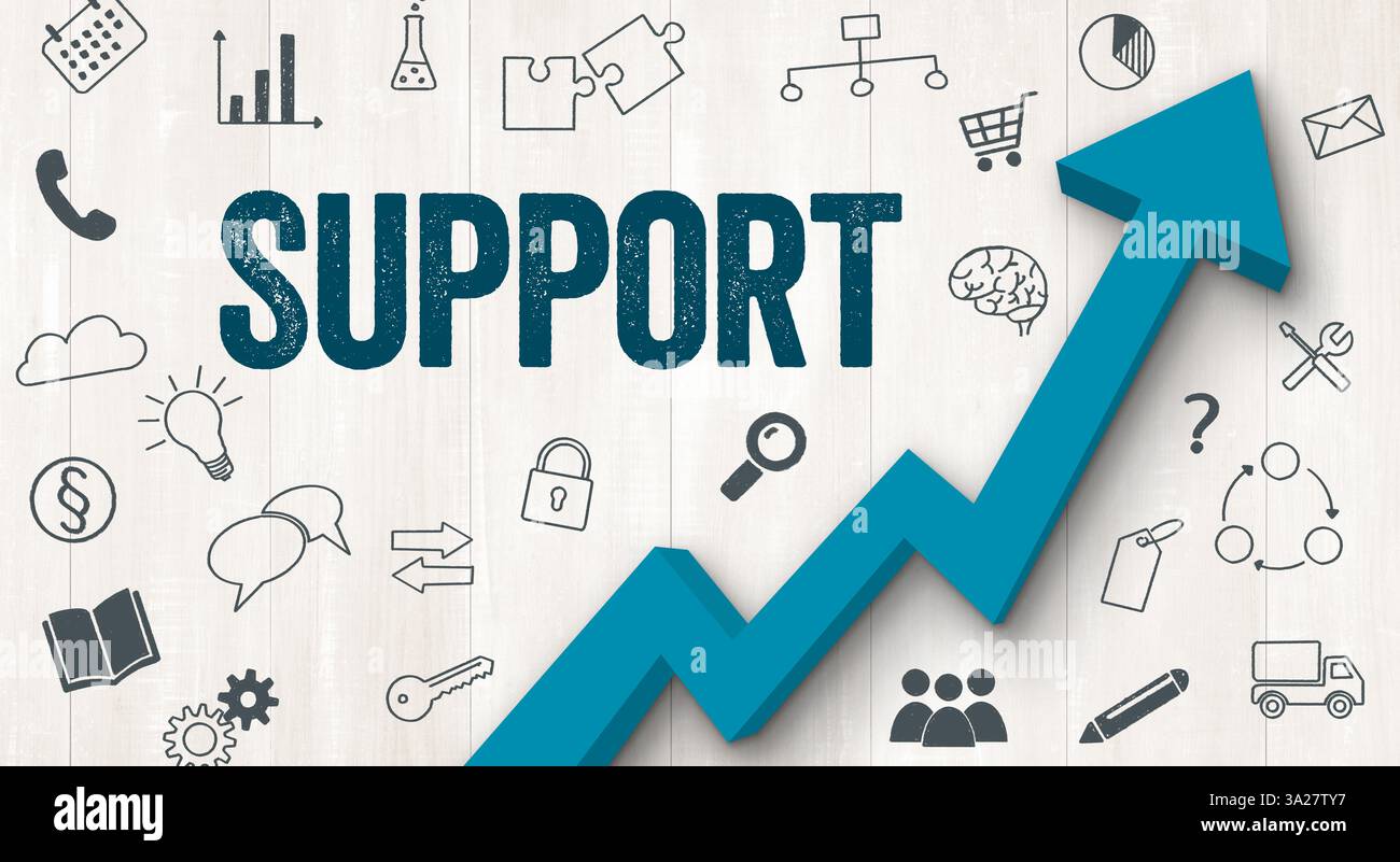 Ascending arrow with icons - Support Stock Photo - Alamy