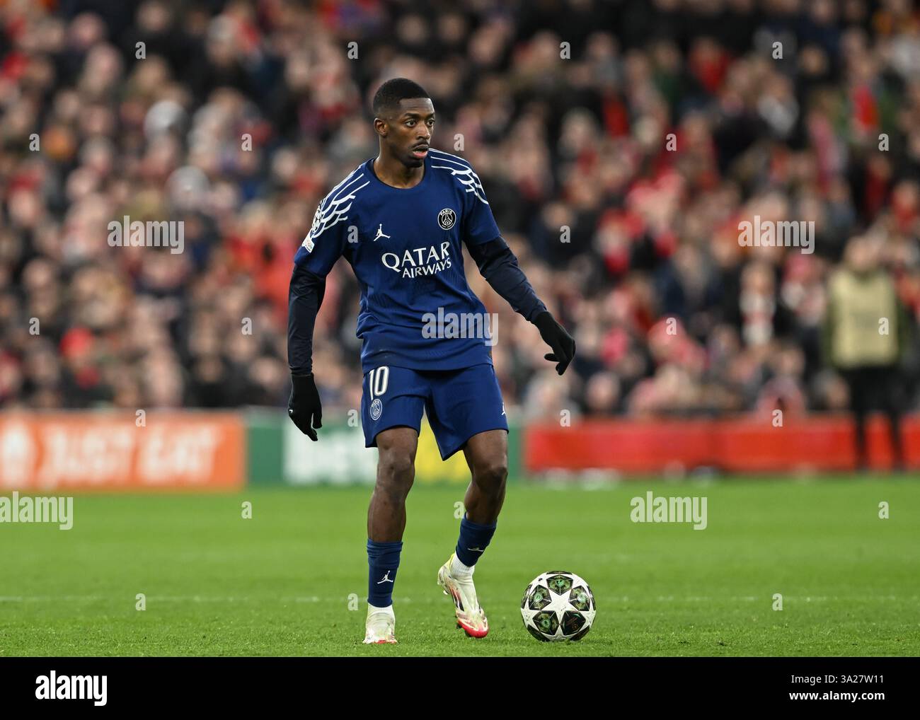 Liverpool, UK. 11th Mar, 2025. Ousmane Dembele of Paris St Germain ...