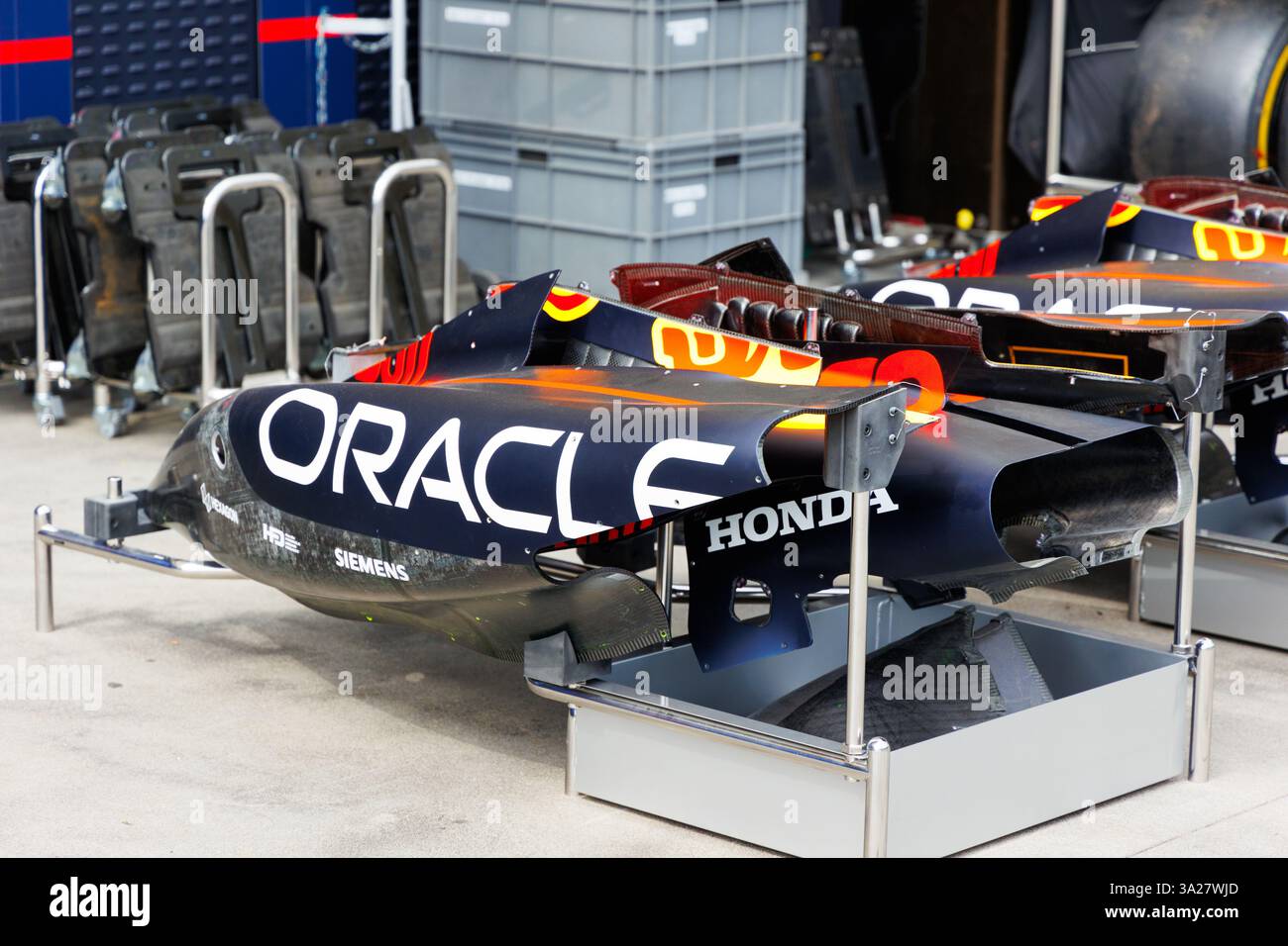 Bodywork of the Oracle Red Bull Racing car in pit lane ahead of the F1 ...