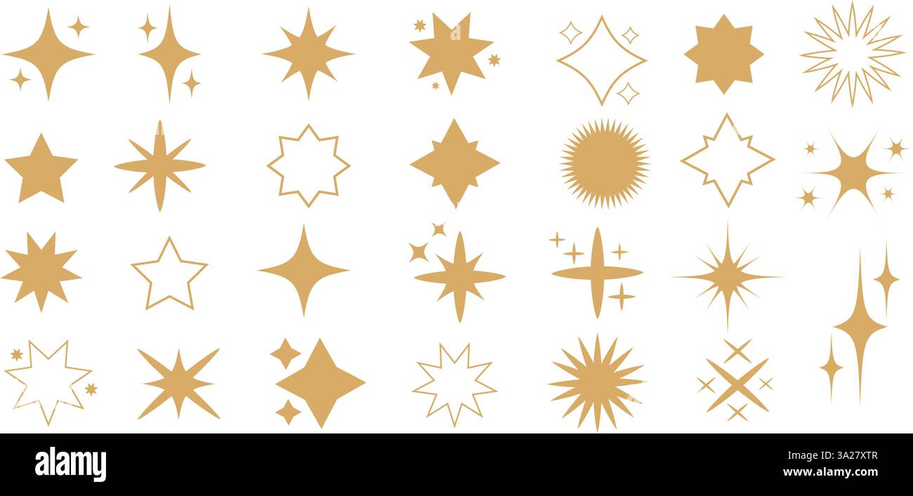 Golden Stars Icon Collection. Shiny Twinkling Yellow Stars For ...