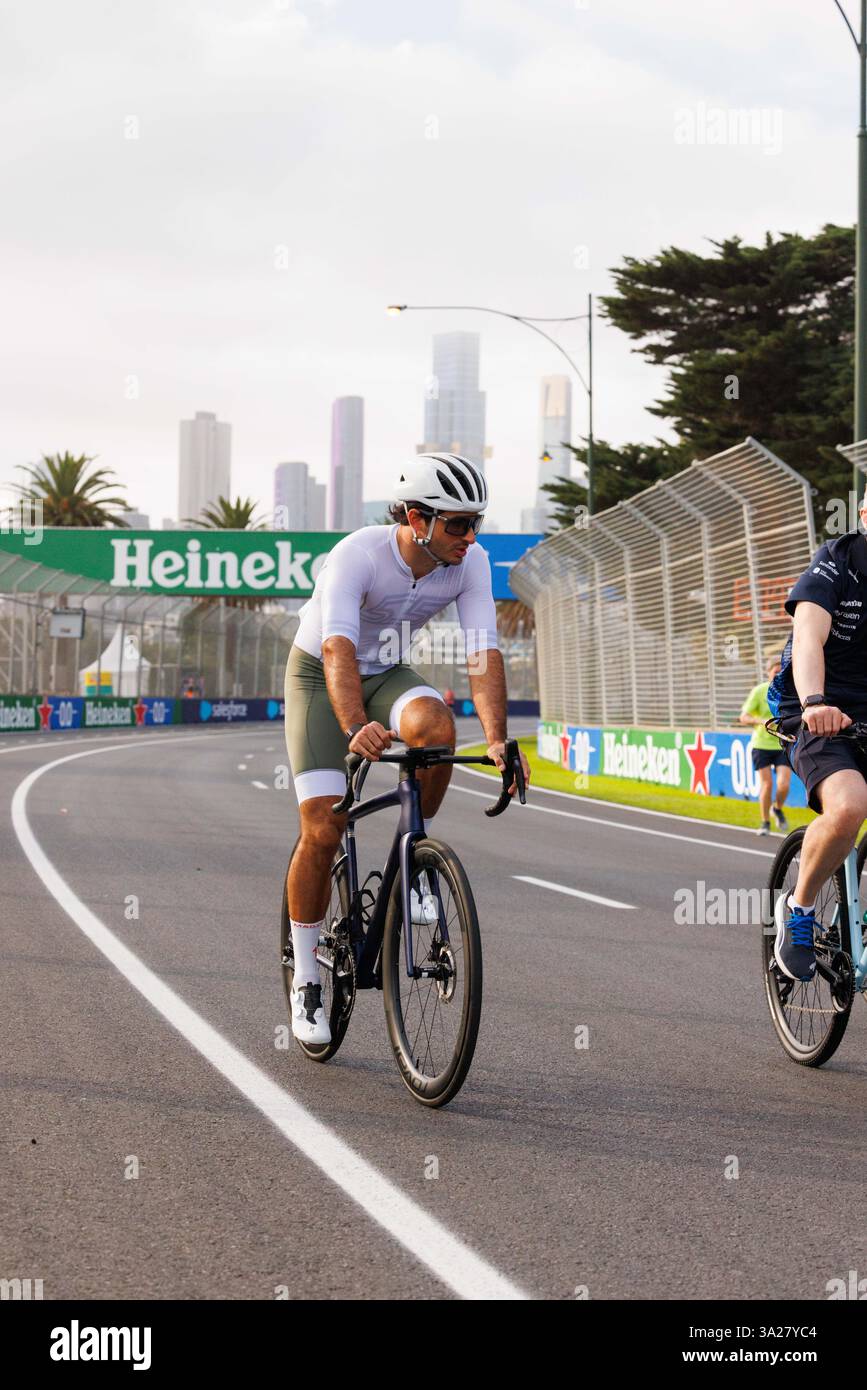 Carlos Sainz of Spain and and the Williams Racing Team cycles around the track ahead of the F1 ...