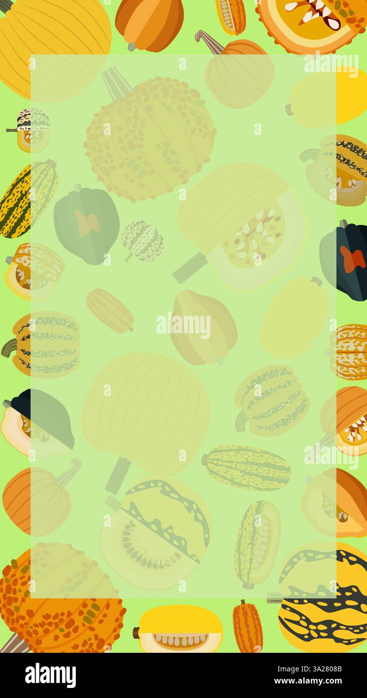 Vertical banner with types of winter squash. Cucurbita maxima ...