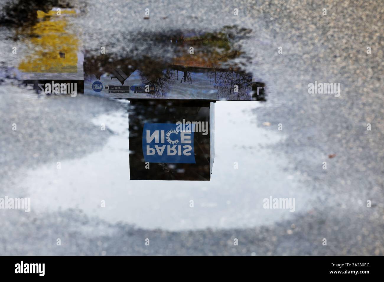 La Loge Des Gardes, France. 12th Mar, 2025. The Paris-Nice logo ...
