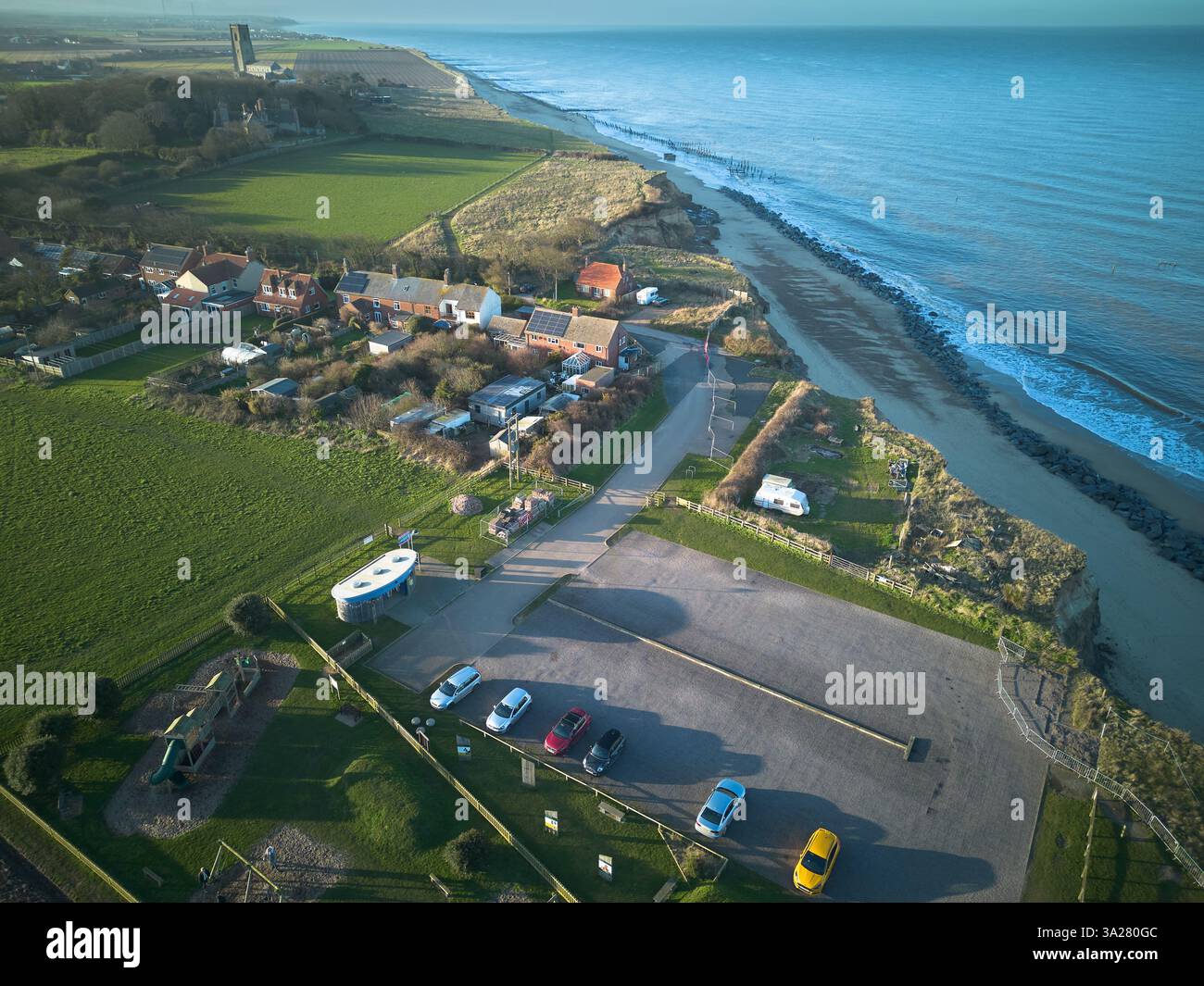 aerial view of the eroding Norfolk coastline at Happisburgh, UK Stock ...