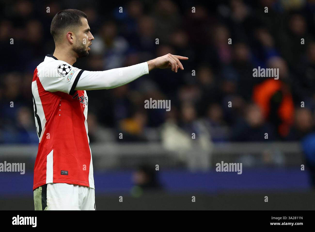 Milano, Italy. 11th Mar, 2025. David Hancko of Feyenoord gestures ...